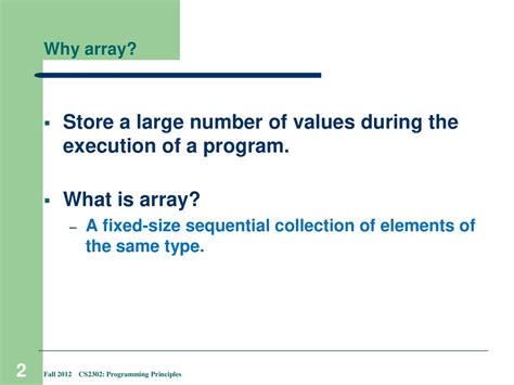chapter 6 arrays fall 2012 cs2302 programming principles ppt download