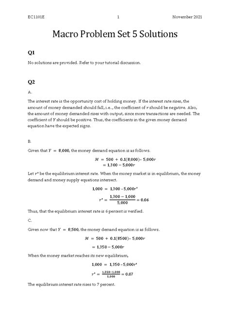 Macro Problem Set Solutions Macro Problem Set Solutions Q No