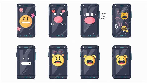 Mobile Phone Emoji Vector Icon Set Isolated On White Background
