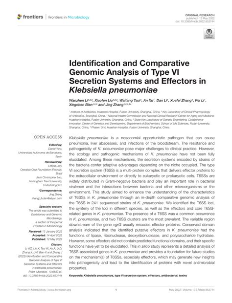 Pdf Identification And Comparative Genomic Analysis Of Type Vi