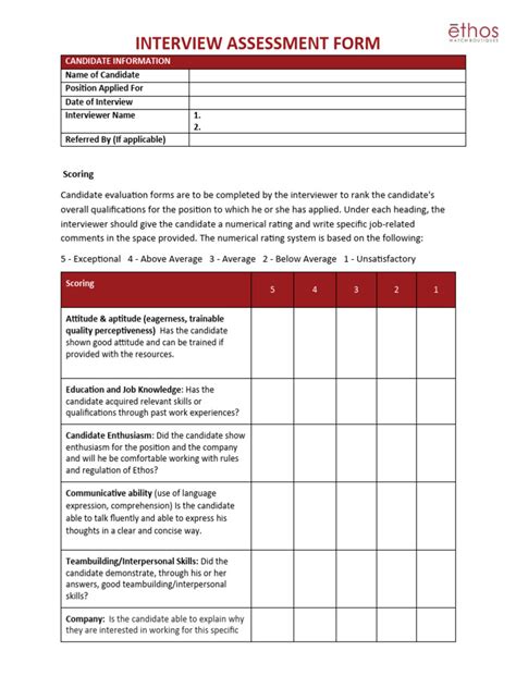Terview Assessment Form Template Pdf Communication Terview Assessment Form Template Pdf Communication