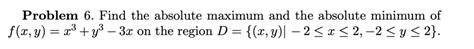 Solved Problem Find The Absolute Maximum And The Absolute Chegg