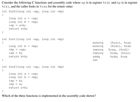 Solved Consider The Following C Functions And Assembly Code Chegg