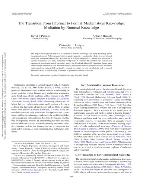 The Transition From Informal To Formal Mathematical Knowledge Mediation By Numeral Knowledge