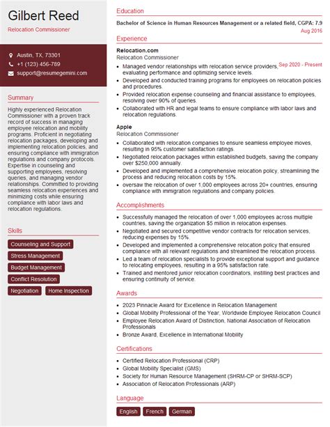 Relocation Commissioner Resume Template Resumegemini Online Resume