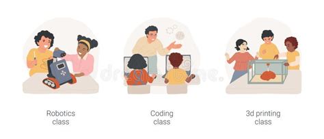 Technology And Science Classes Isolated Cartoon Vector Illustration Set