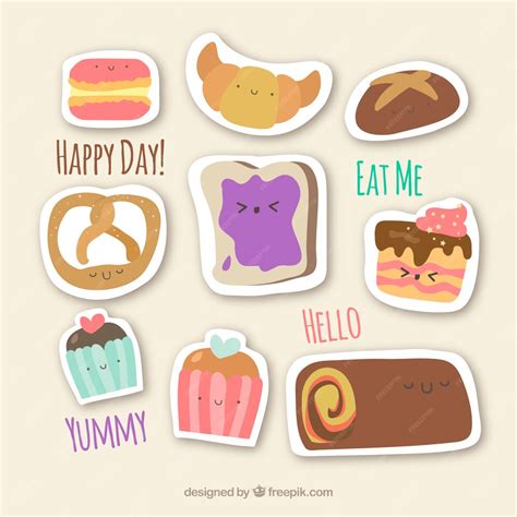 평면 스타일의 베이커리 스티커 컬렉션 무료 벡터