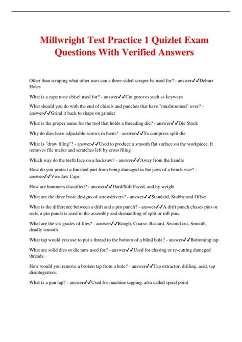 Millwright Test Practice 1 Quizlet Exam Questions With Verified Answers