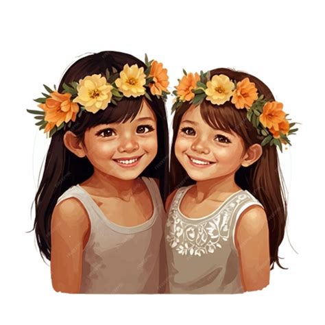 Premium Vector Lovely Twin Sisters Joyfully Holding Each Other