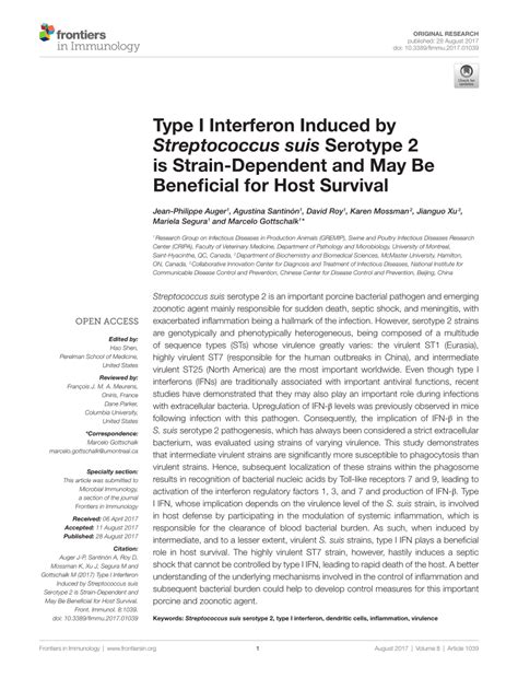 Pdf Type I Interferon Induced By Streptococcus Suis Serotype 2 Is Strain Dependent And May Be