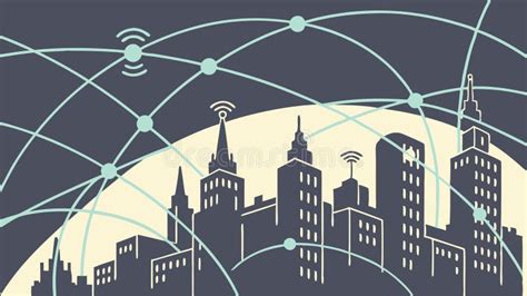 City Skyline Vector Art With Abstract Network Connectivity Overlay Vector Design Generative Ai