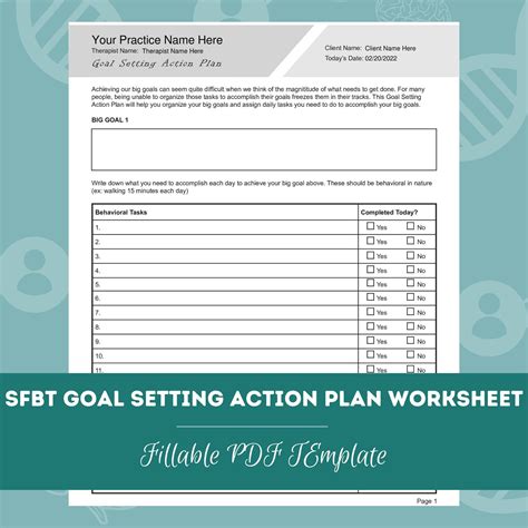 Sfbt Goal Setting Action Plan Worksheet Editable Fillable Etsy