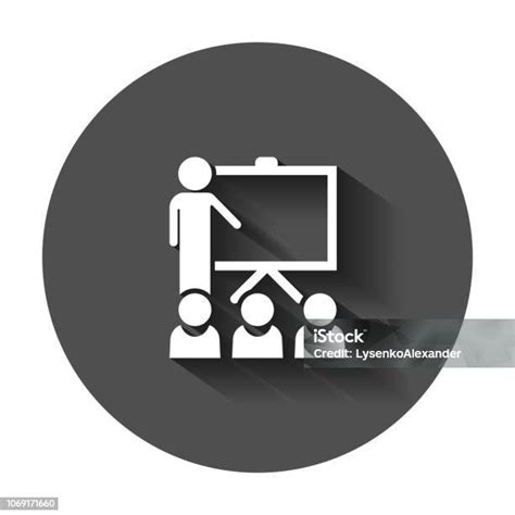 평면 스타일에서 교육 교육 아이콘입니다 긴 그림자와 사람들이 세미나 벡터 일러스트 학교 교실 수업 비즈니스 개념입니다 고등학교