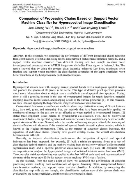 Comparison Of Processing Chains Based On Support Vector Machine Classifier For Hyperspectral