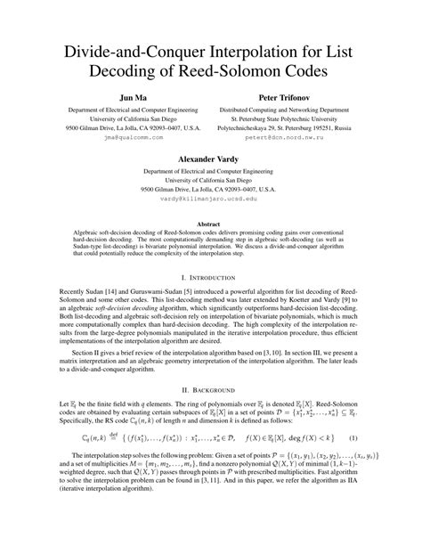 Pdf Divide And Conquer Interpolation For List Decoding Of Reed
