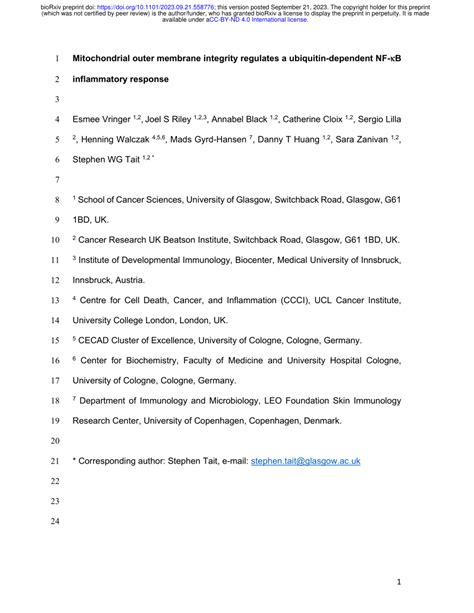 Pdf Mitochondrial Outer Membrane Integrity Regulates A Ubiquitin