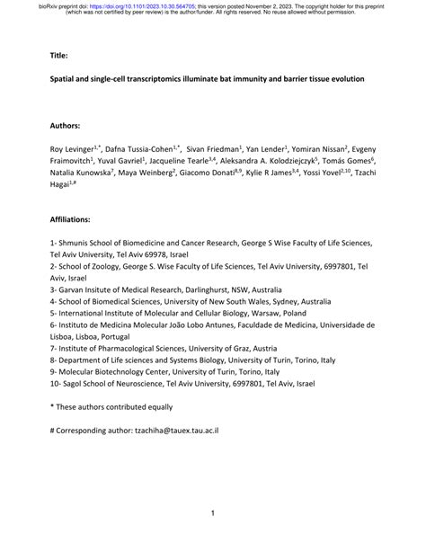 Pdf Spatial And Single Cell Transcriptomics Illuminate Bat Immunity And Barrier Tissue Evolution