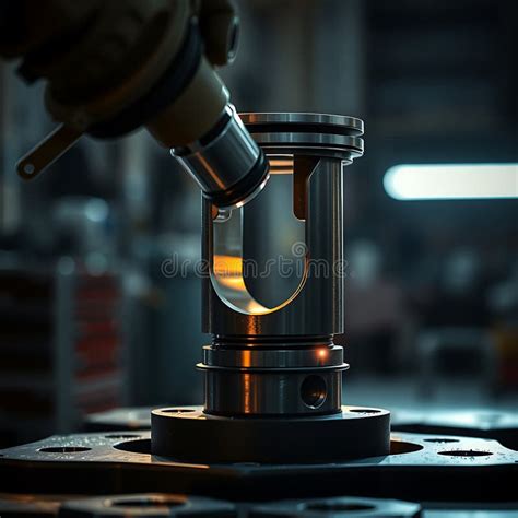 A High Contrast Image Of A Hydraulic Piston Being Assembled With