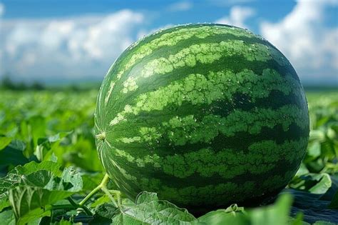 Ripe Watermelons Growing In The Field Ready For Harvesting In A Lush