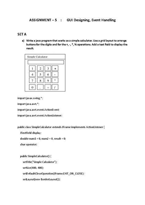 Java Practical Assign 5 Assignment 5 Gui Designing Event