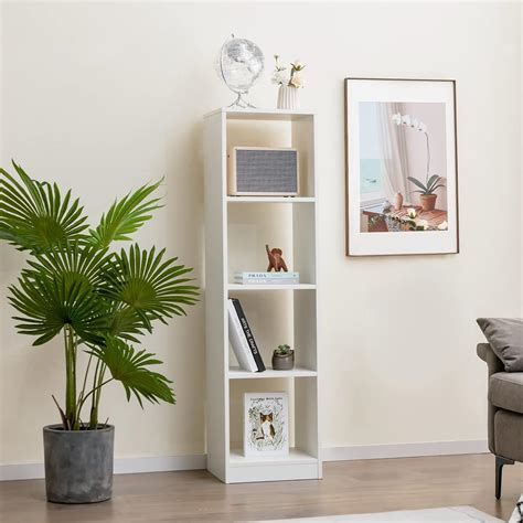 Ifanny White Bookshelf Vertical Book Shelf With 4 Cubes Modern