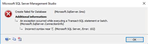 Sqlcoffee Error 102 Create Failed For Database