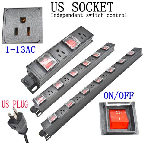 Pdu 1u Network Cabinet Rack Mounted Power Board Distribution Us Socket Independent Switch 2m