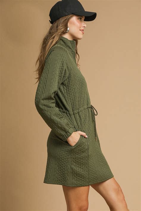 Umgee Cable Knit Mini Dress In Olive June Adel