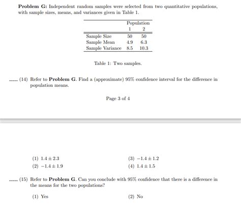 Solved Problem G Independent Random Samples Were Selected