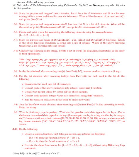 Solved Answer All The Following Questions Note Solve All Chegg