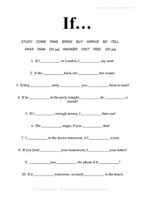 First Conditional Worksheet Homework Worksheets Worksheets Learn English Words