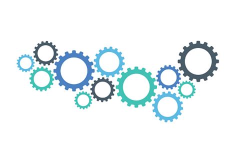 비즈니스 메커니즘 개념입니다 연결 된 기어와 전략 서비스 분석 연구 검색 엔진 최적화 디지털에 대 한 아이콘 추상 배경 개념 통신 마케팅 벡터 Infographic 일러스트
