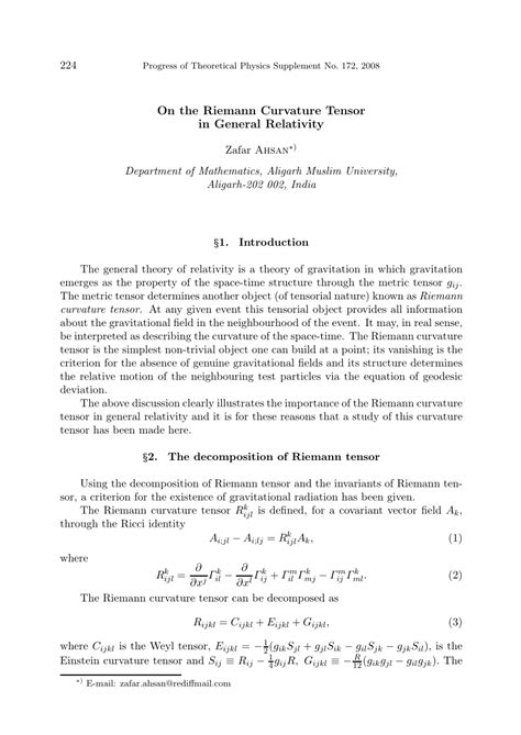 Pdf On The Riemann Curvature Tensor In General Relativity