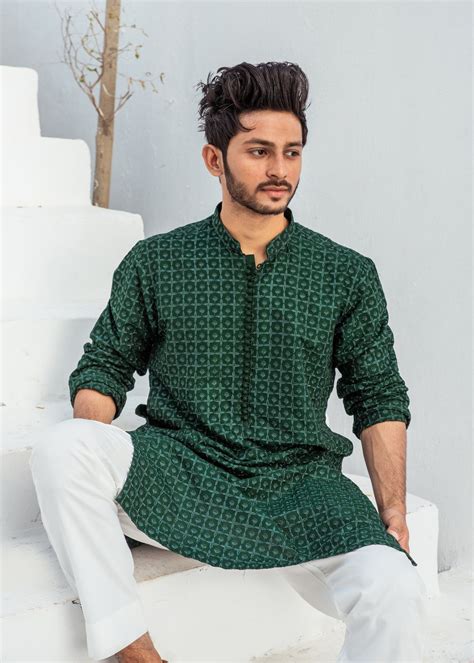 Ck 724 Green Chickankari Kurta Pajama For Men Edge Republic