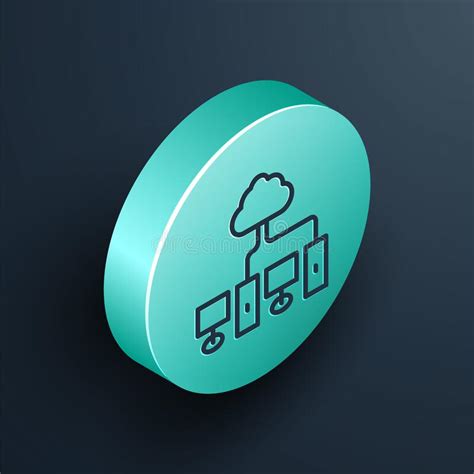 Isometric Line Computer Network Icon Isolated On Black Background