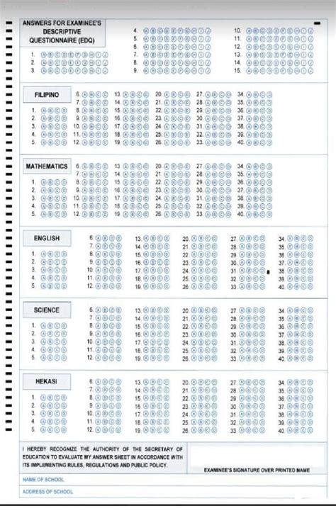 Nat Answer Sheet For Descriptive Questionnaire Edq Studocu