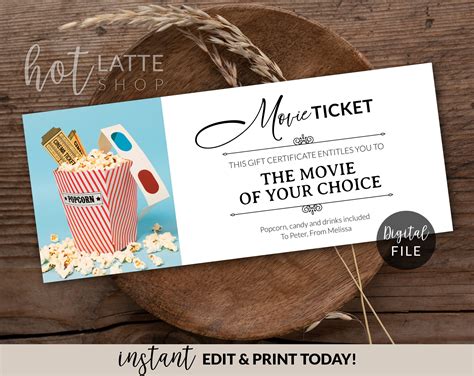 Movie T Certificate Editable Template Personalized Valentines Day