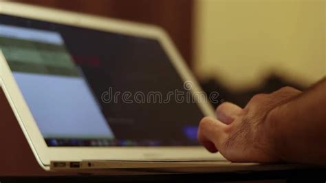Man Programming On Laptop Close Up Side View Close Up Hands On