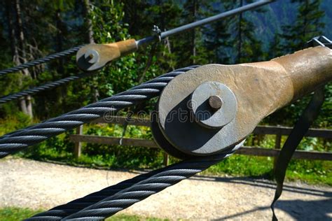Wire Rope Support Of A Pedestrian Suspension Bridge Stock Image Image Of Steel Cablestayed