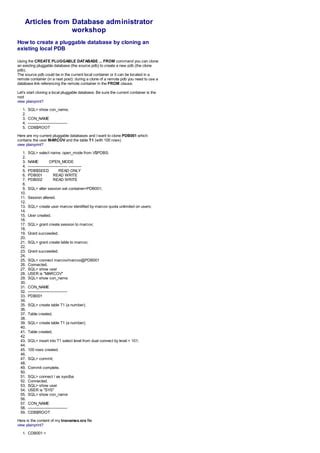 How To Create A Pluggable Database By Cloning An Existing Local Pdb PDF