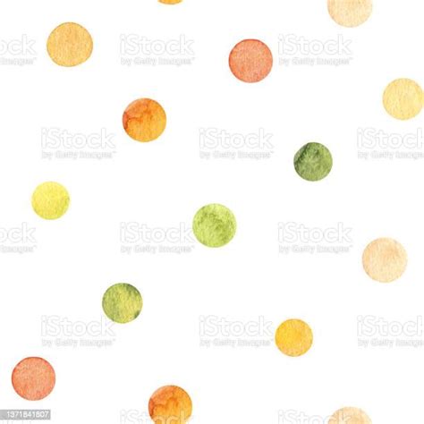드 힐드렌의 수채화 매끄러운 패턴 다채로운 물방울 무늬 배경 노란색 빨간색 및 녹색 원으로 페인팅합니다 직물 직물 포장지 린넨 벽지 등에 적합 0명에 대한 스톡 벡터 아트