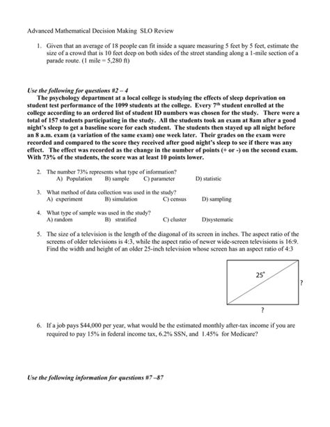 Advanced Mathematical Decision Making Review Sheet
