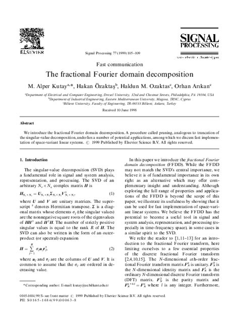 Pdf The Fractional Fourier Domain Decomposition