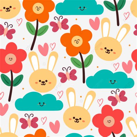 원활한 패턴 만화 토끼와 꽃 원활한 패턴 토끼 꽃 Png 일러스트 및 벡터 에 대한 무료 다운로드 Pngtree