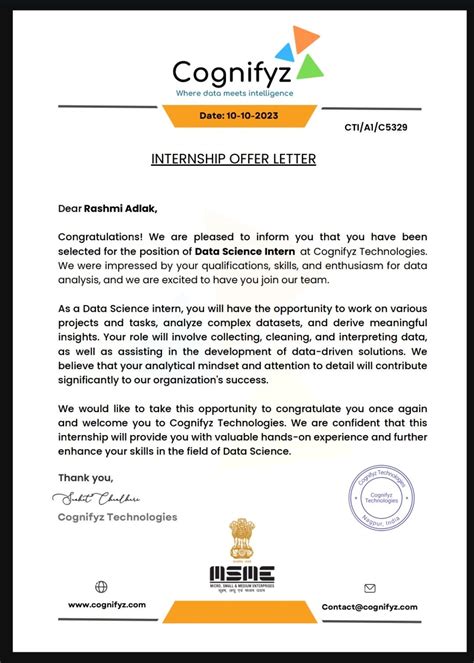 Rashmi Adlak On Linkedin Cognifyzinternship Dataanalytics Newbeginnings