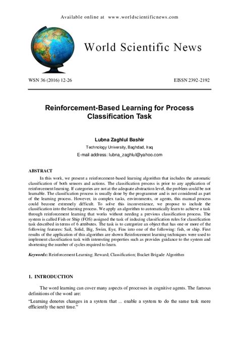 Pdf Reinforcement Based Learning For Process Classification Task