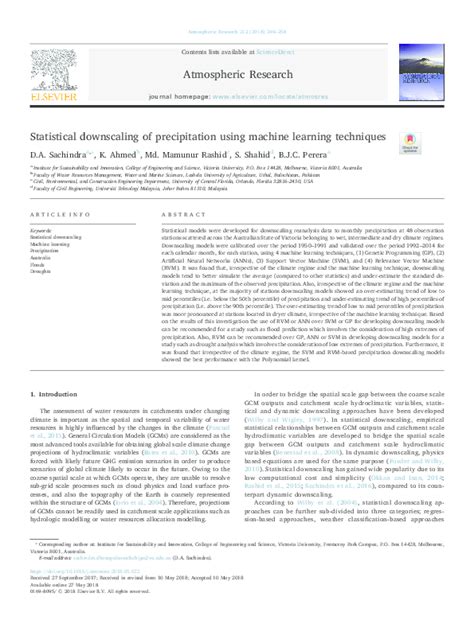 Pdf Statistical Downscaling Of Precipitation Using Machine Learning Techniques