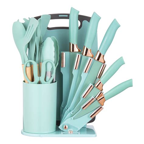 Heesem 19 Piece Silicone Kitchen Utensil And Knife Set Heat Resistant