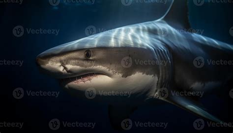 Majestic Dolphin Swimming In Dark Spooky Underwater Reef Portrait