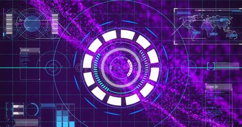 Image Of Data Processing With Scope Scanning Over Light Spots On Black Background Stock Image